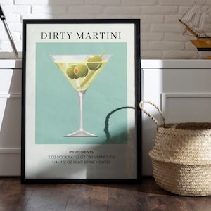 Dirty Martini Art Print | Cocktail Art Poster | Mixology Gift for Her ...