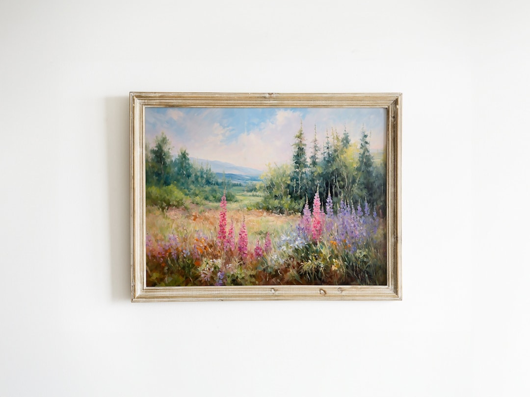 Tranquil Forest Clearing Landscape Print | Spring Oil Painting Floral ...
