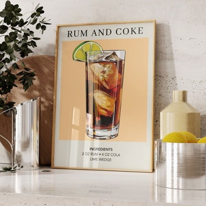 Rum and Coke Cocktail Poster | Signature Drink Sign Gifts for Him ...