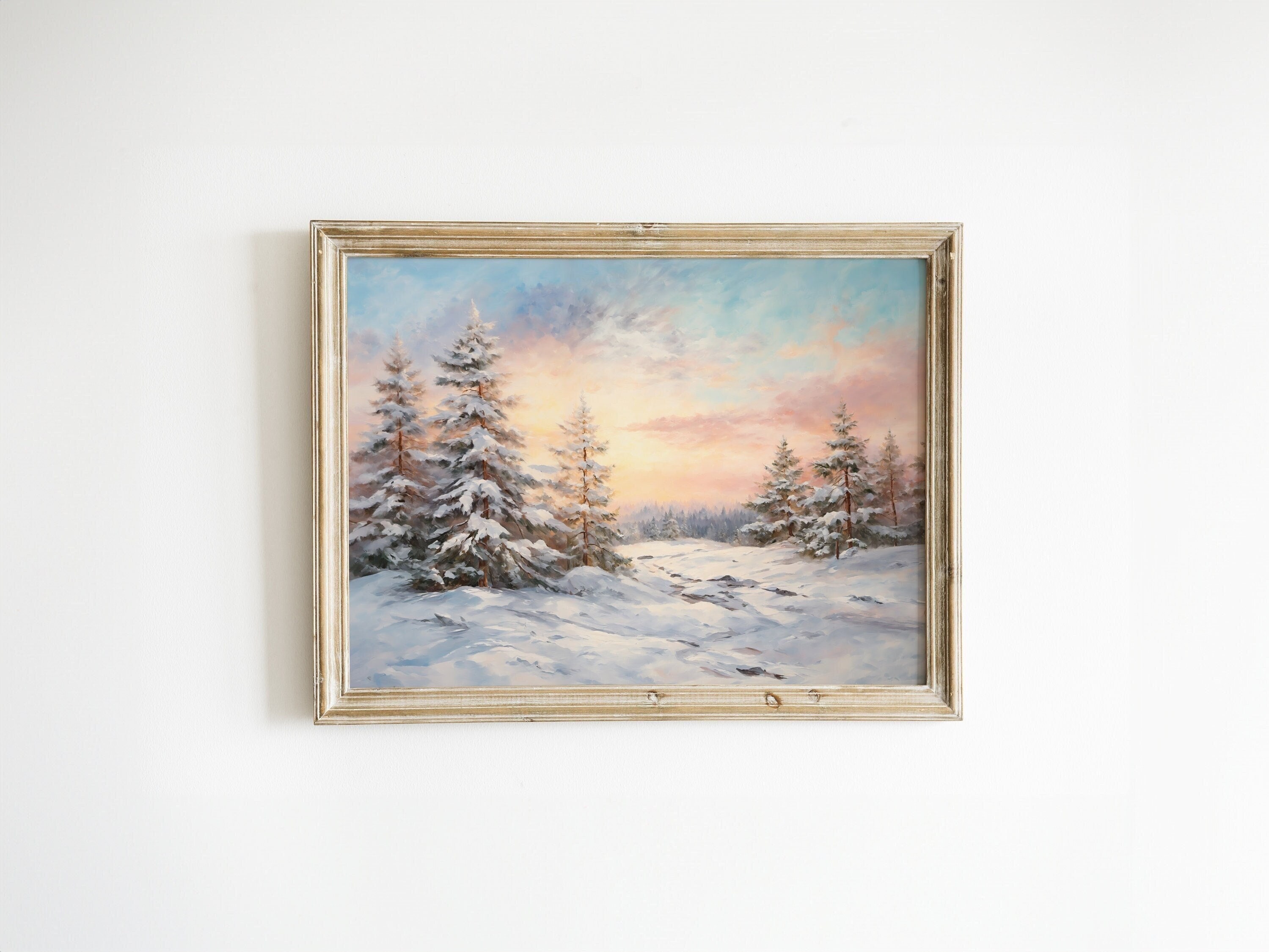 Snowy Forest Landscape Print | Winter Holiday Decor | Sunset Pine ...