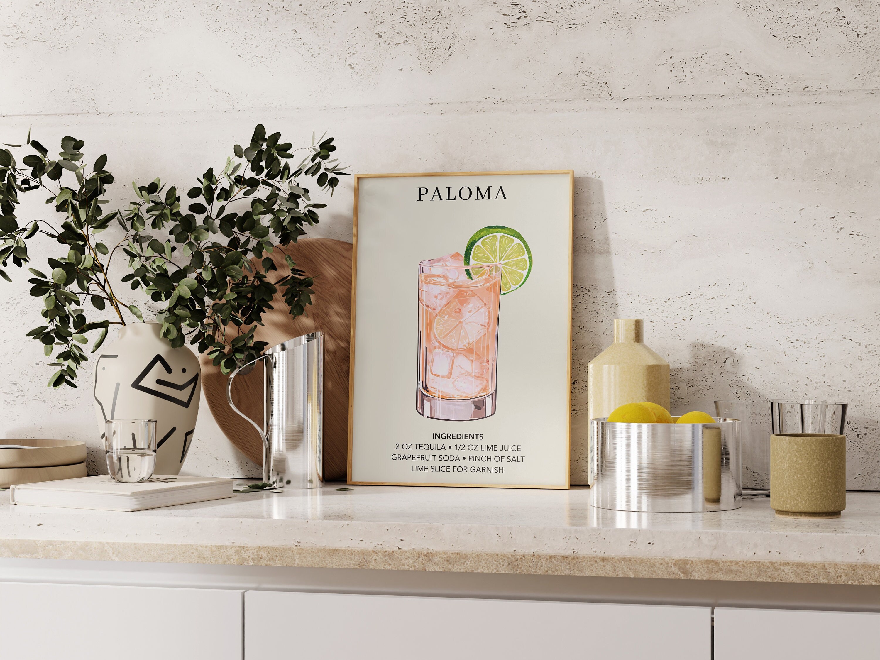 Paloma Art Print | Vintage Bar Cart Decor | Cocktail Poster | Signature ...