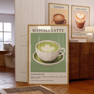 Matcha Latte Poster | Japanese Tea Coffee Print | Vintage Retro ...