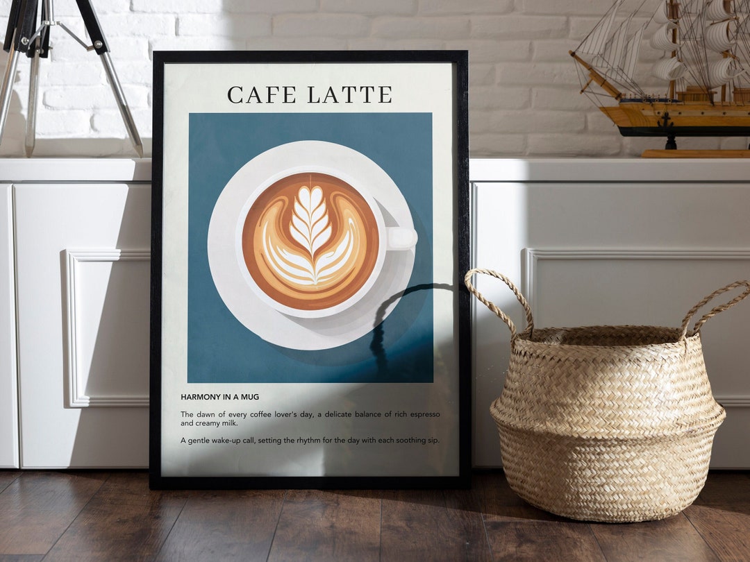 Cafe Latte Print | Coffee Art Poster | Elegant Modern Decor for Cafe ...