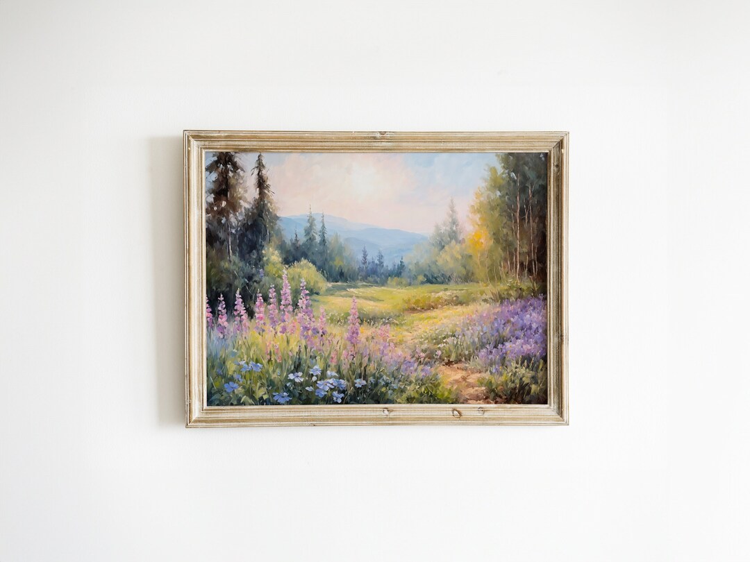 Serene Meadow Landscape Print | Spring Oil Painting Floral Wildflower ...