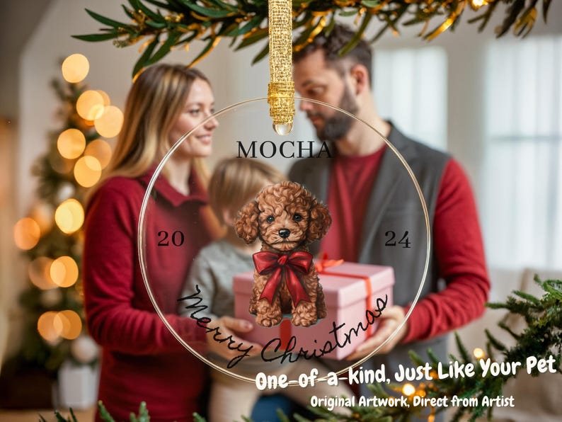 Brown Poodle Christmas Ornament: Personalized Puppy Name Acrylic Clear ...
