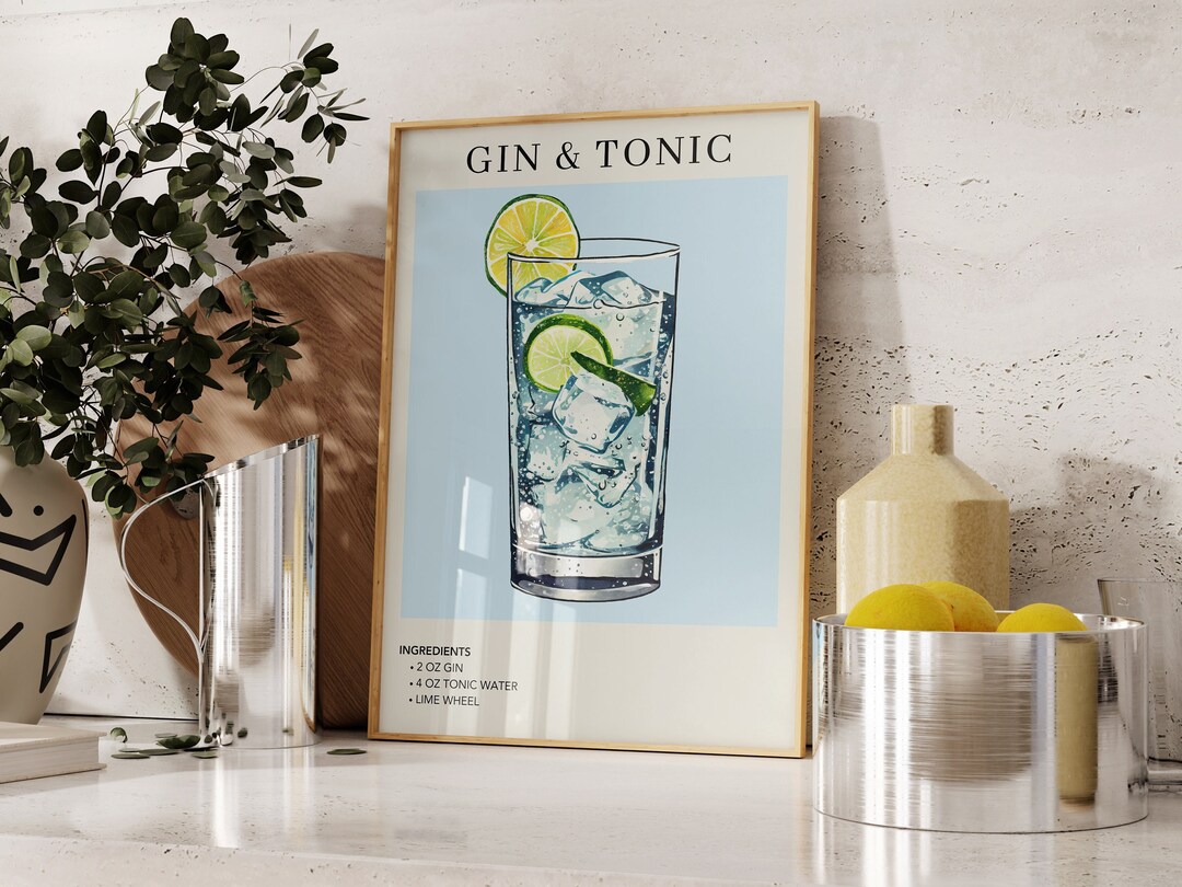 Gin Tonic Art Print | Bar Cart Decor | Cocktail Art Poster | Mixology ...