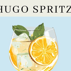 Hugo Spritz Art Print | St Germain Bar Cart Decor | Cocktail Art Poster ...