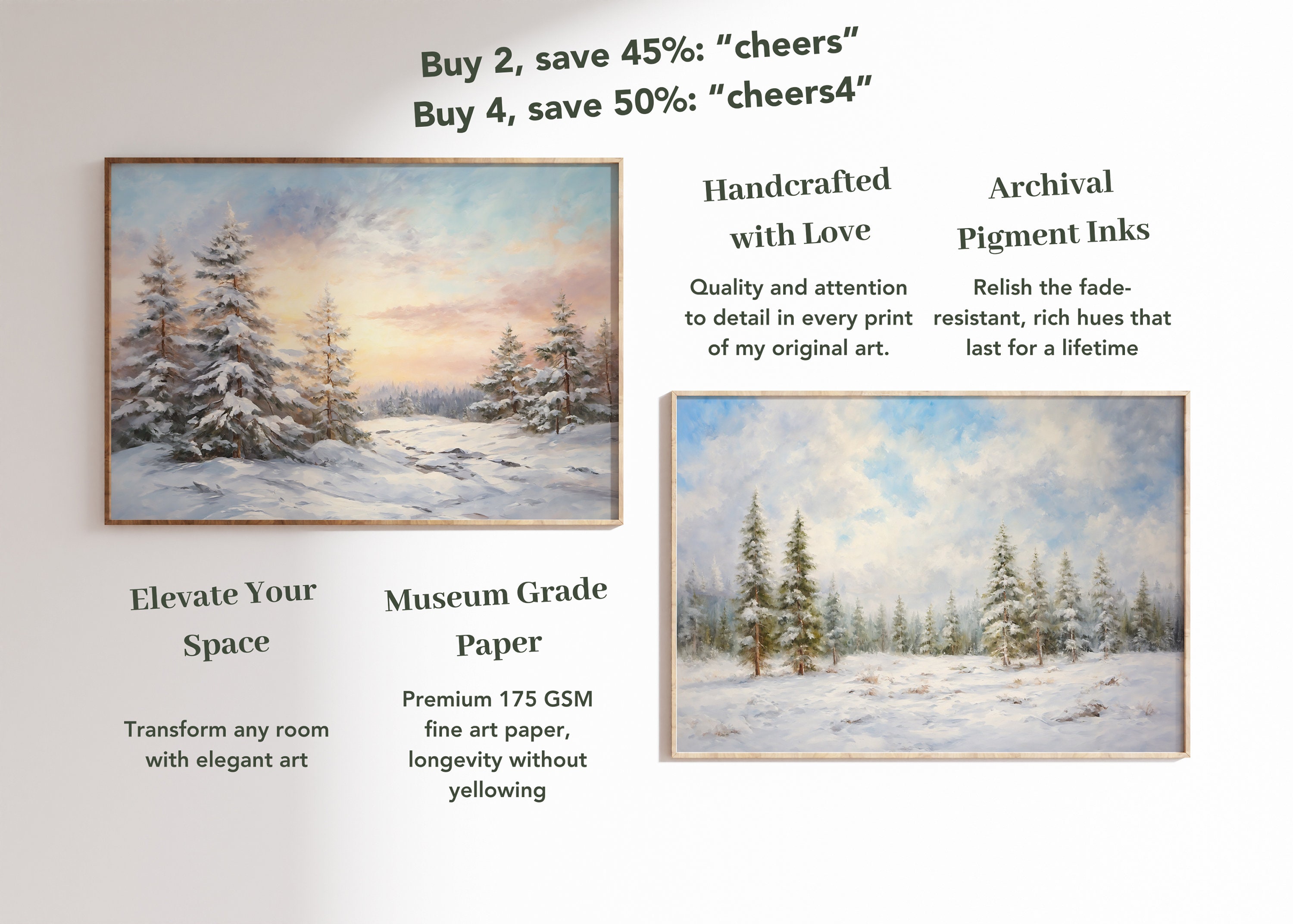 Snowy Forest Landscape Print | Winter Holiday Decor | Sunset Pine ...