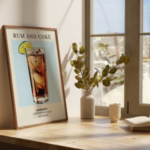 Rum and Coke Cocktail Poster | Signature Drink Sign Gifts for Him ...