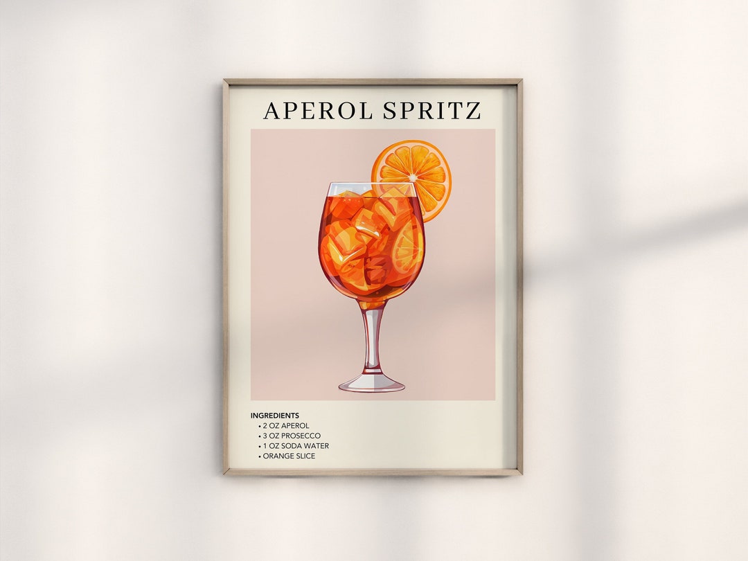 Aperol Spritz Art Print | Bar Cart | Cocktail Art Decor Poster ...