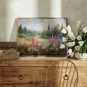 Tranquil Forest Clearing Landscape Print | Spring Oil Painting Floral ...