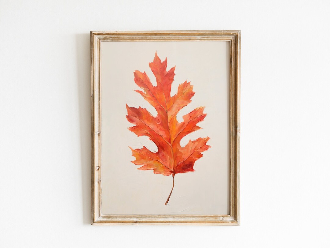 Fall Leaf Print | Oak Leaf Autumn Decor | Trendy Wall Art | Retro ...