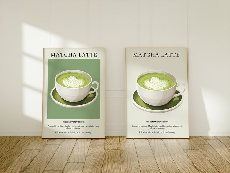Matcha Latte Poster | Tea Coffee Print | Japanese Tea | Retro Beverage ...