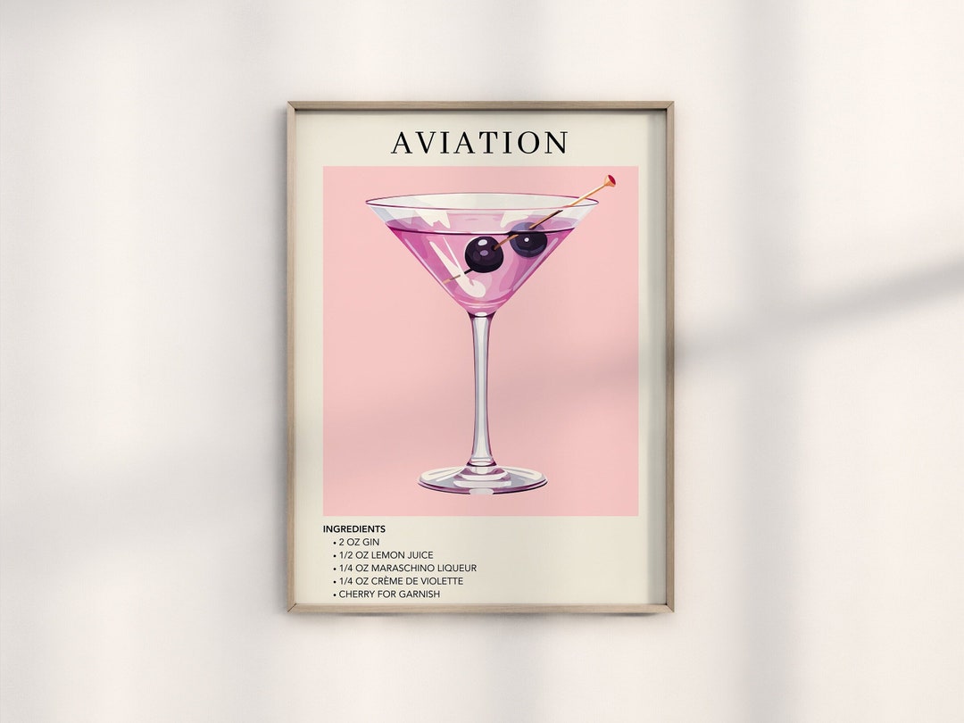 Aviation Cocktail Art Print | Bar Cart Decor | Cocktail Art Poster ...
