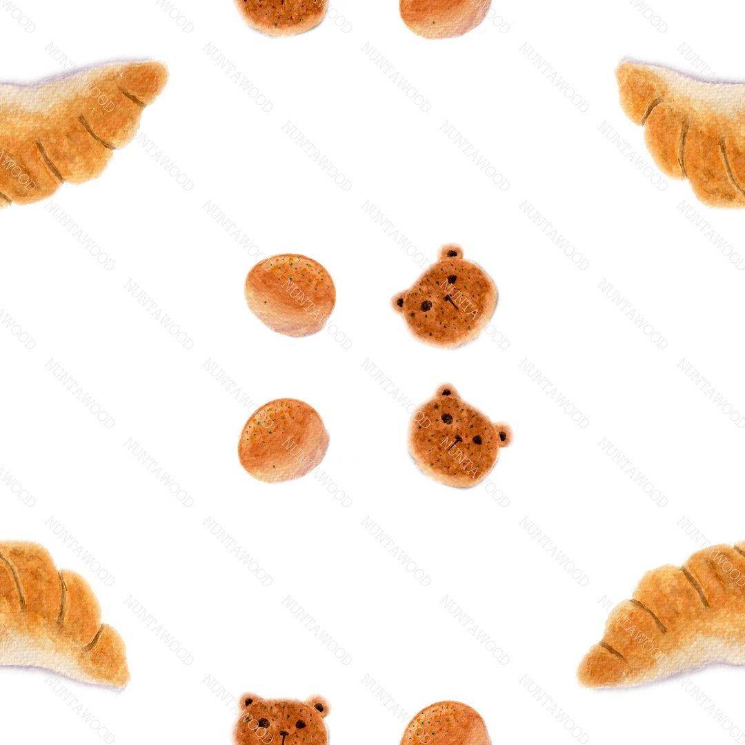 Bread Cute Seamless Patterns of Watercolors Art .PNG handmade Not Using AI Print Scrapbook ...
