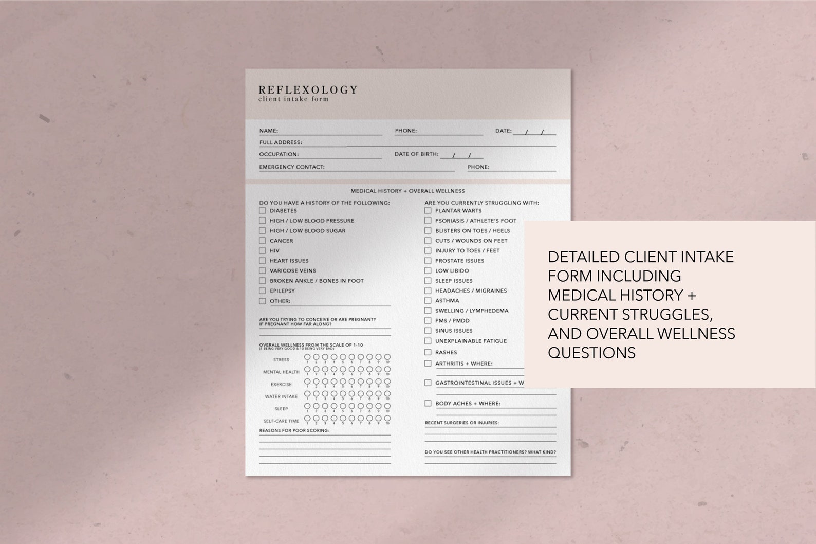Pink Reflexology Forms | Reflexology Intake Form | Reflexology ...