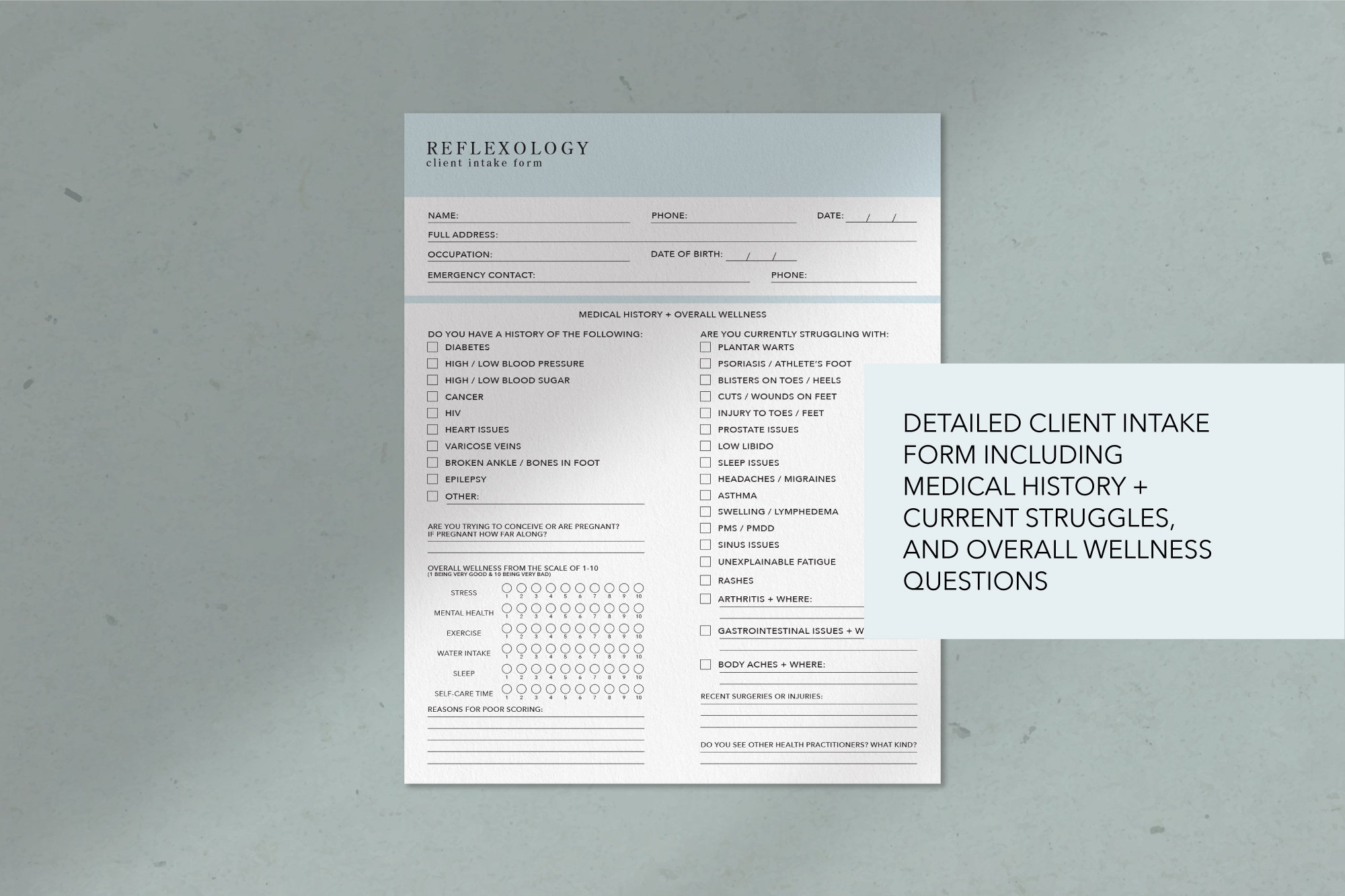 Blue Intake Form | Reflexology Intake Form | Client Intake Form ...