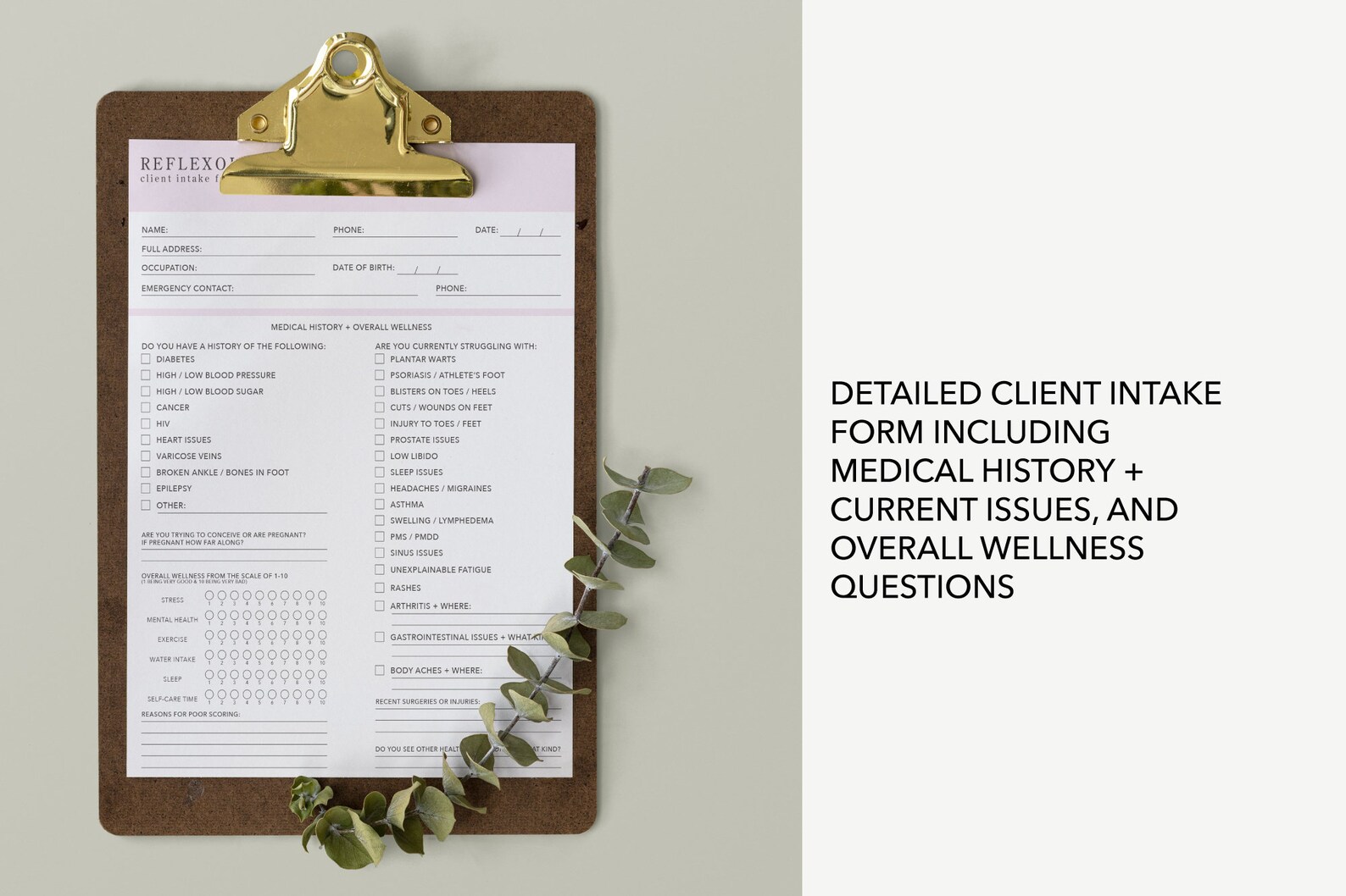 Purple Intake Form Reflexology Intake Form Client Intake Form Printable ...