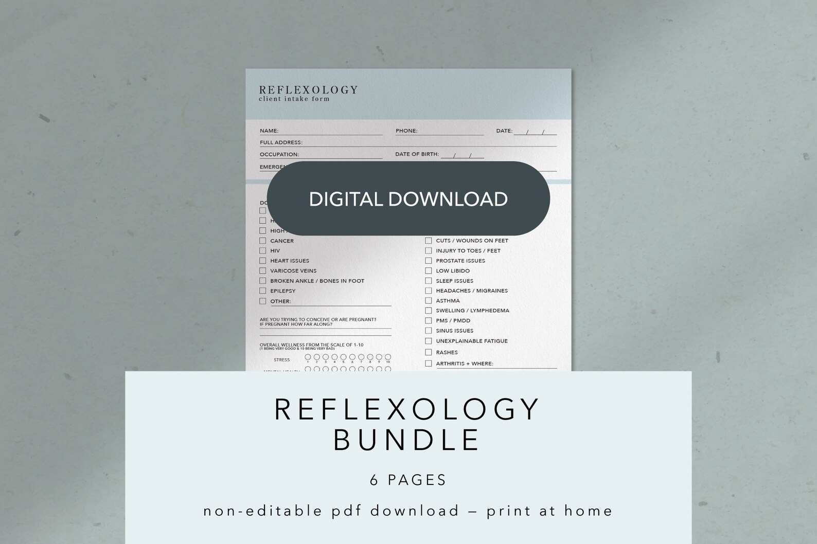 Blue Intake Form Reflexology Intake Form Client Intake - Etsy