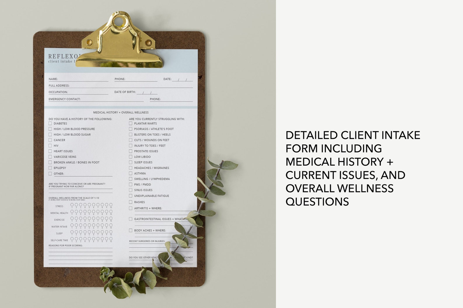 Blue Intake Form | Reflexology Intake Form | Client Intake Form ...