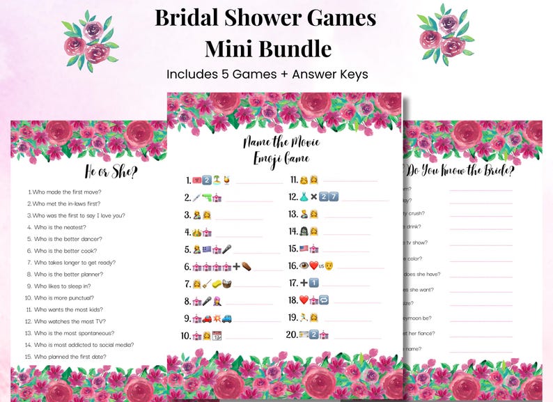 Bridal Shower Games Mini Bundle Printable | Instant Download - Etsy