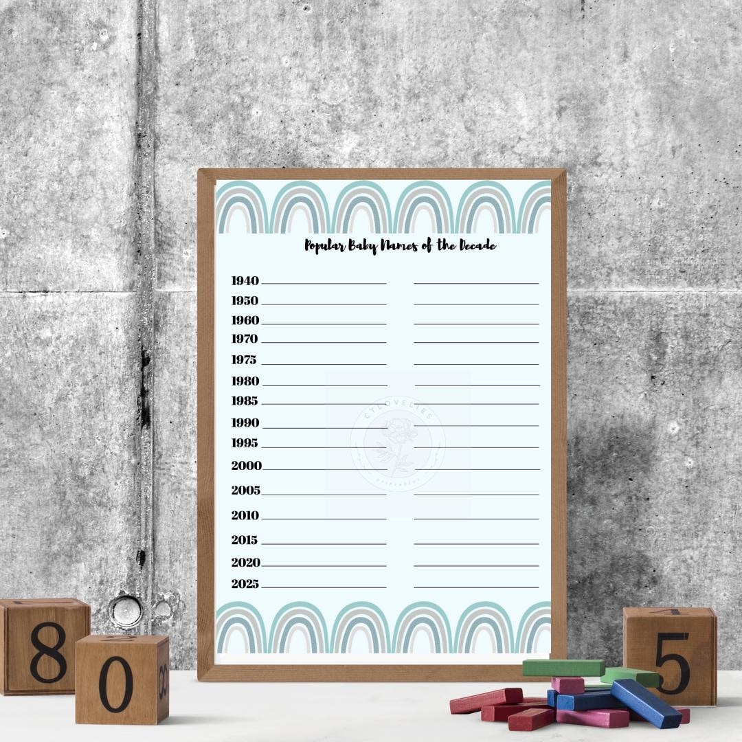Baby Shower Game: Guess the Decade's Names - Fun Printable (instant ...