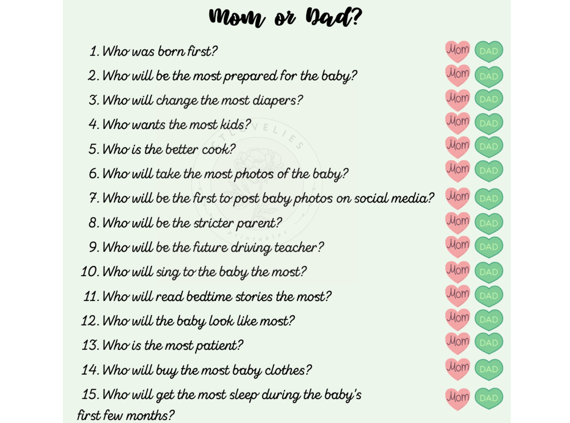 Mom or Dad Quiz: Fun Baby Shower Game (printable Download) - Etsy