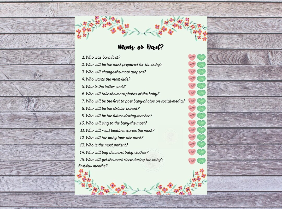 Guess Who – Mom or Dad Quiz Game – Printable Baby Shower Game – Fun ...