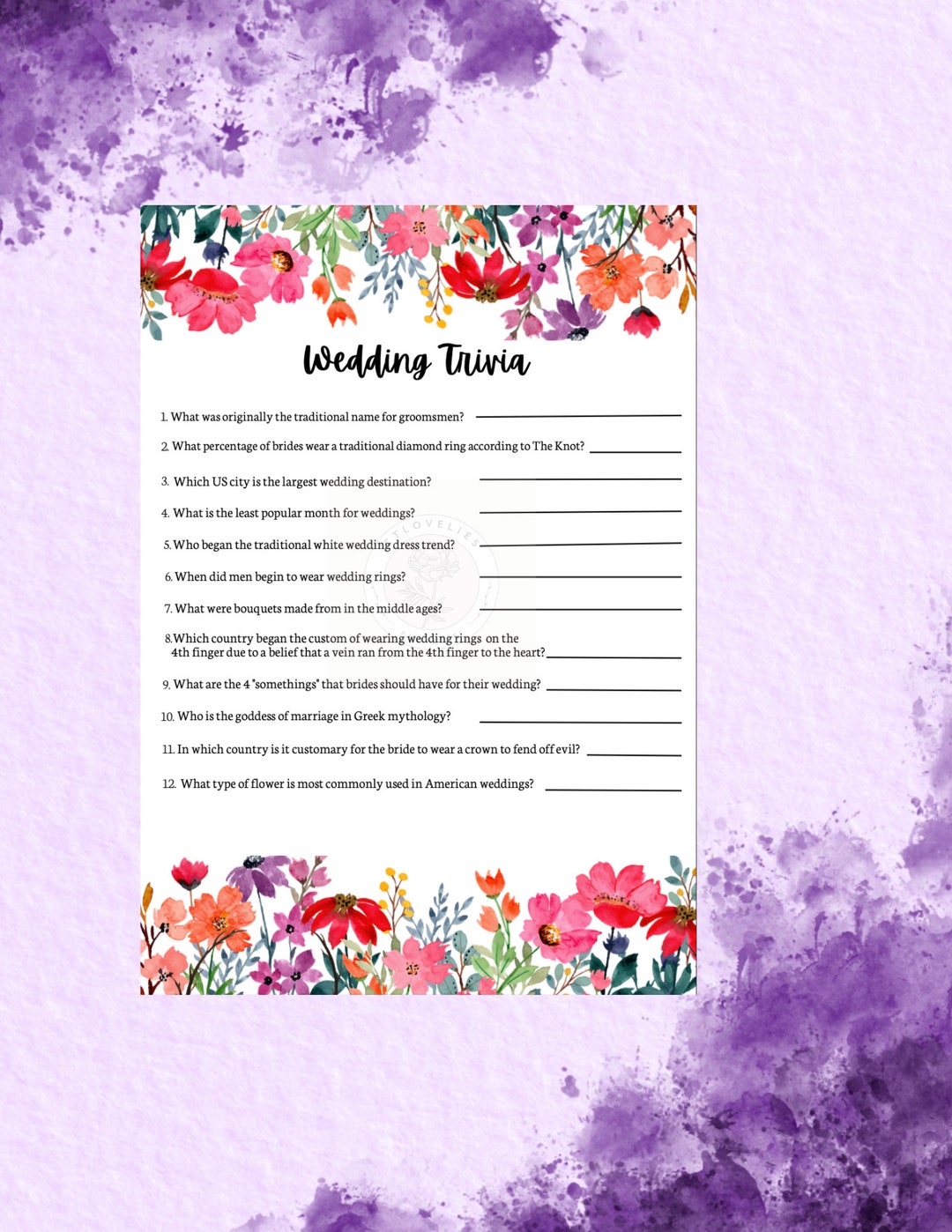 Fun Bridal Shower Wedding Trivia Game - Etsy