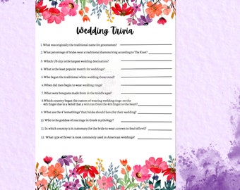 Bridal Shower Trivia Printable Quiz Game Digital Download - Etsy
