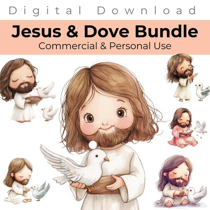 Jesus and Dove Clip Art Bundle - High-quality Christian PNG for Bible ...