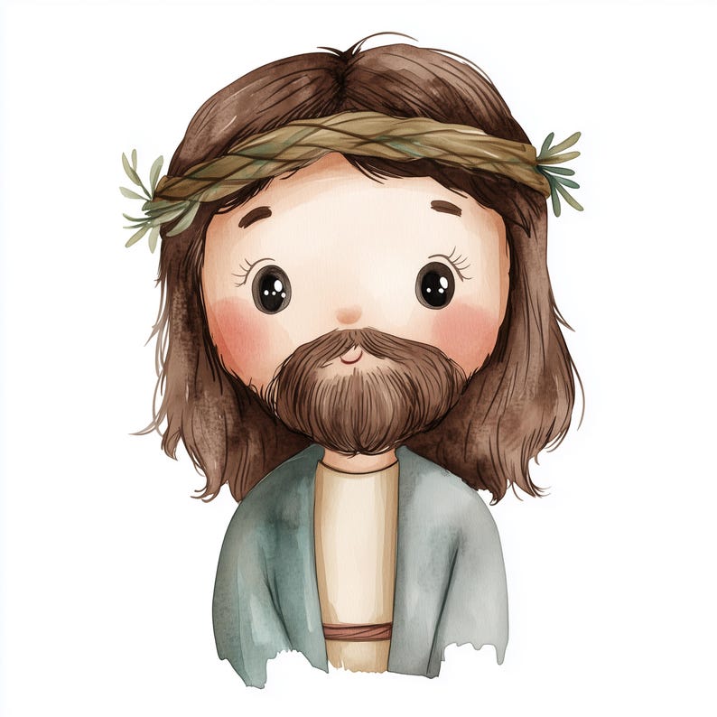 Cute Jesus Watercolor Clipart Bundle, Christian Boho Art (digital ...