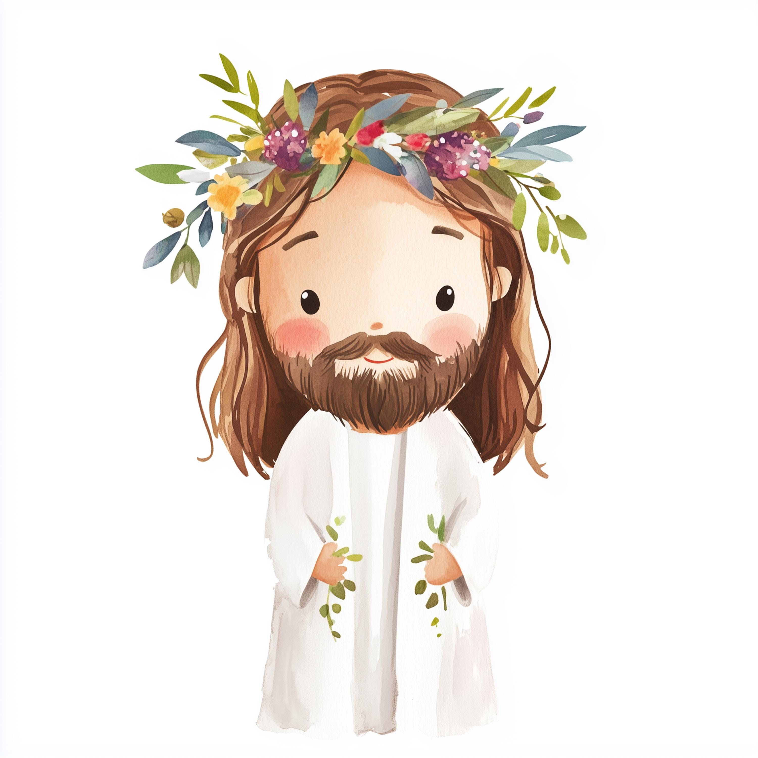 Cute Jesus Watercolor Clipart Bundle, Christian Boho Art (digital ...