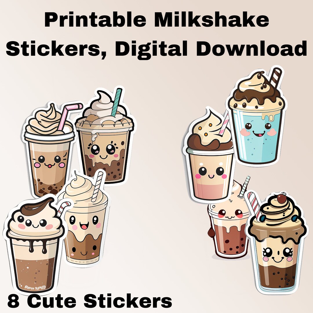 8 Cute Milkshake Stickers, Printable Stickers, AI Generated, Digital ...