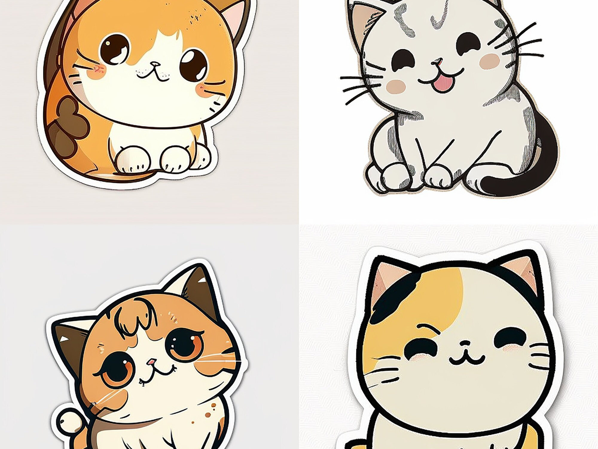 8 Cute Japanese Cat Stickers, Printable Stickers, AI Generated, Digital ...