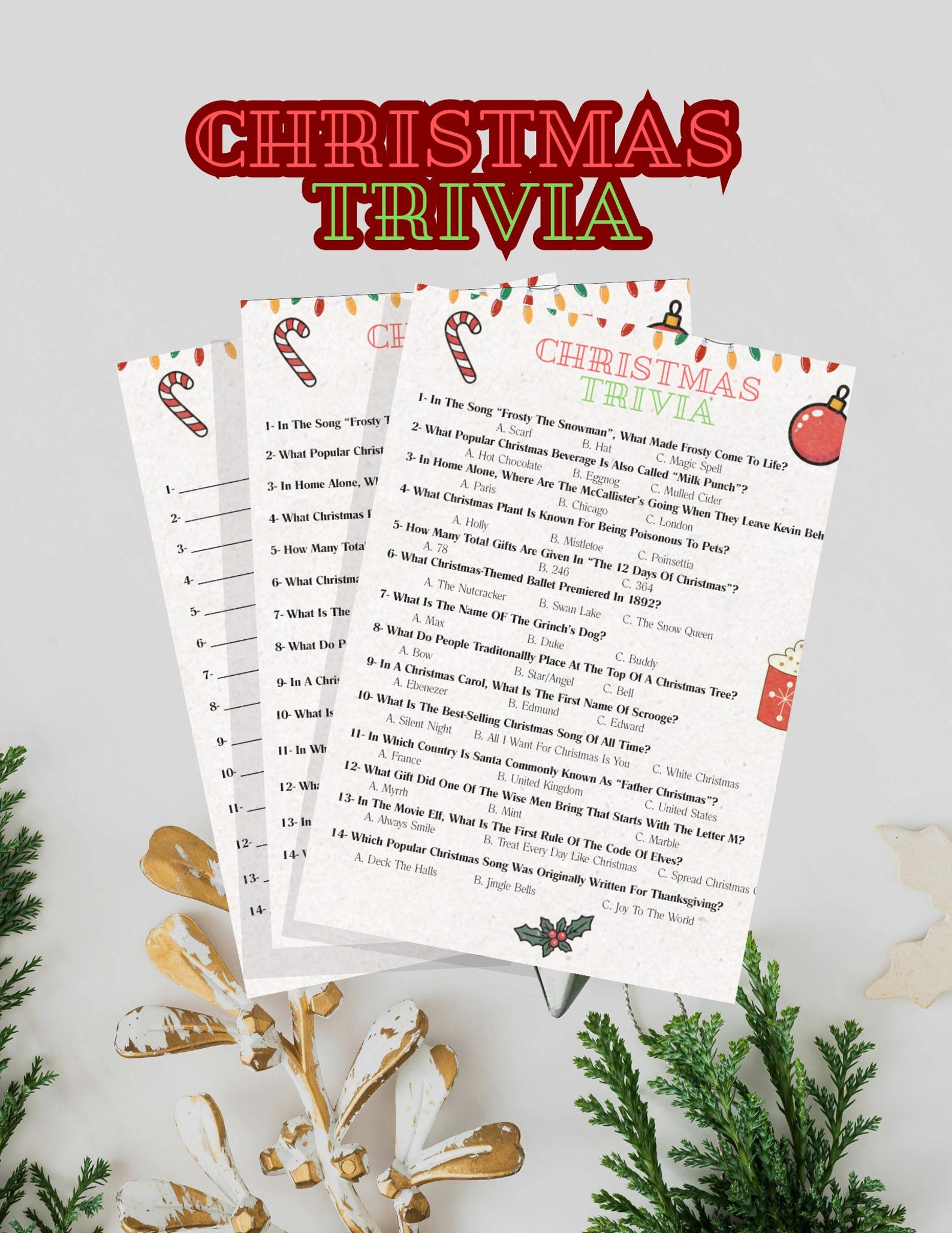 CHRISTMAS TRIVA GAME - Family Fun, Holiday Party, House Games, Office ...