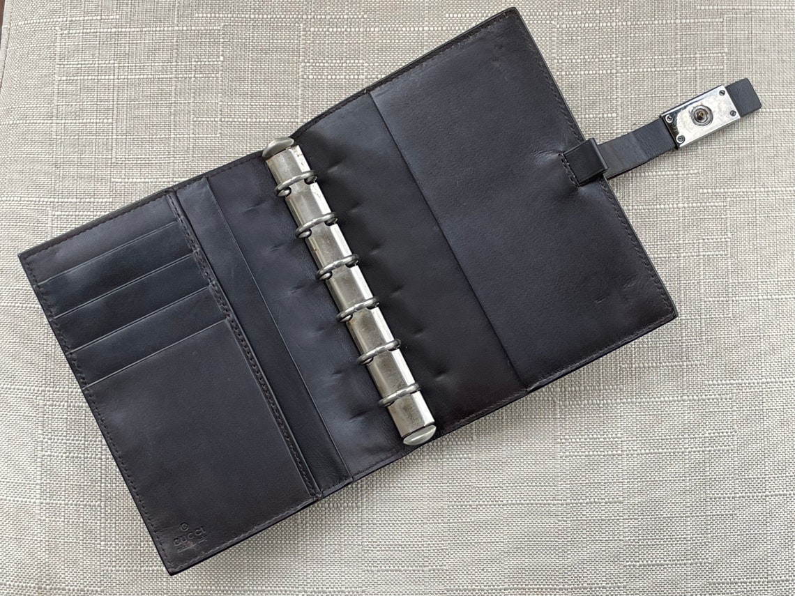 GUCCI Agenda Schedule Note Book Cover Black Leather Notebook Made in ...