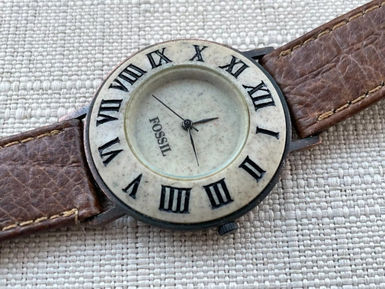 Fossil Men Wristwatch Vintage Rare Quartz Analog Wrist Watch Leather ...