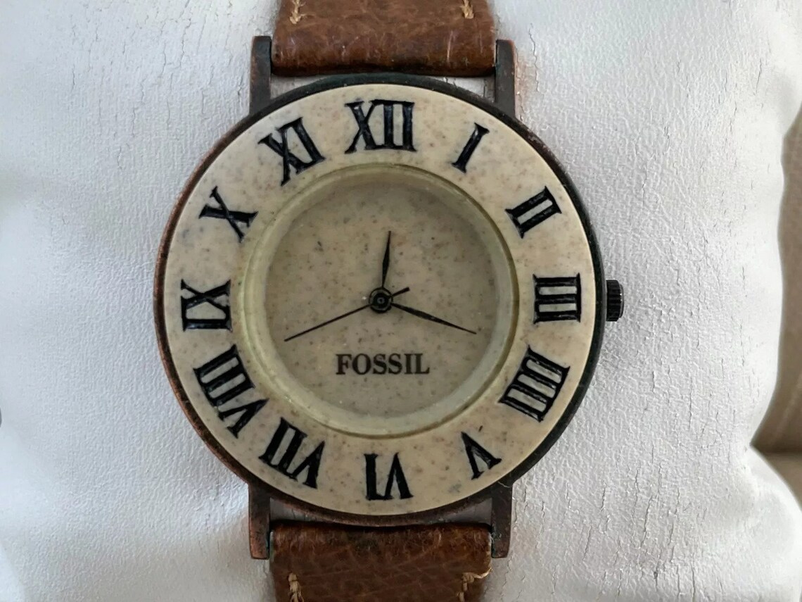 Fossil Men Wristwatch Vintage Rare Quartz Analog Wrist Watch Leather ...