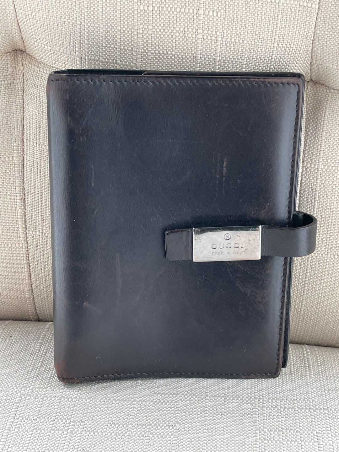 GUCCI Agenda Schedule Note Book Cover Black Leather Notebook Made in ...