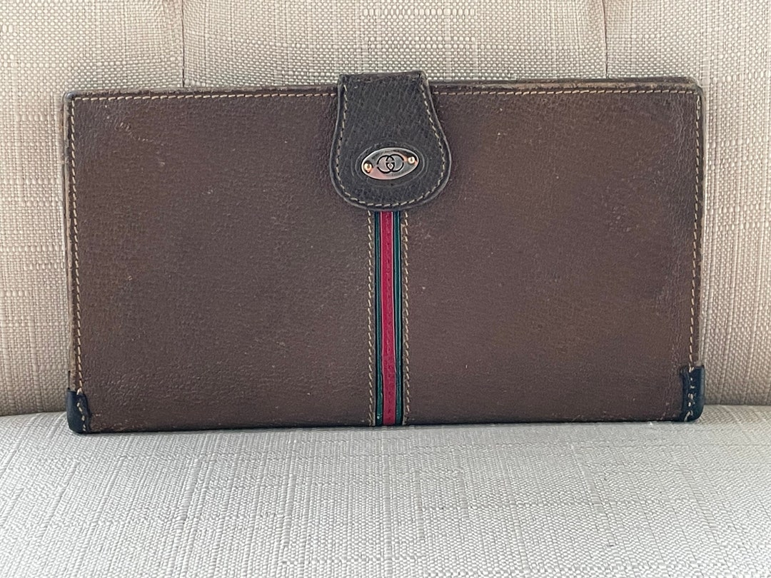 Vintage Gucci Women Wallet Bifold Brown Leather Clutch Purse Made in ...