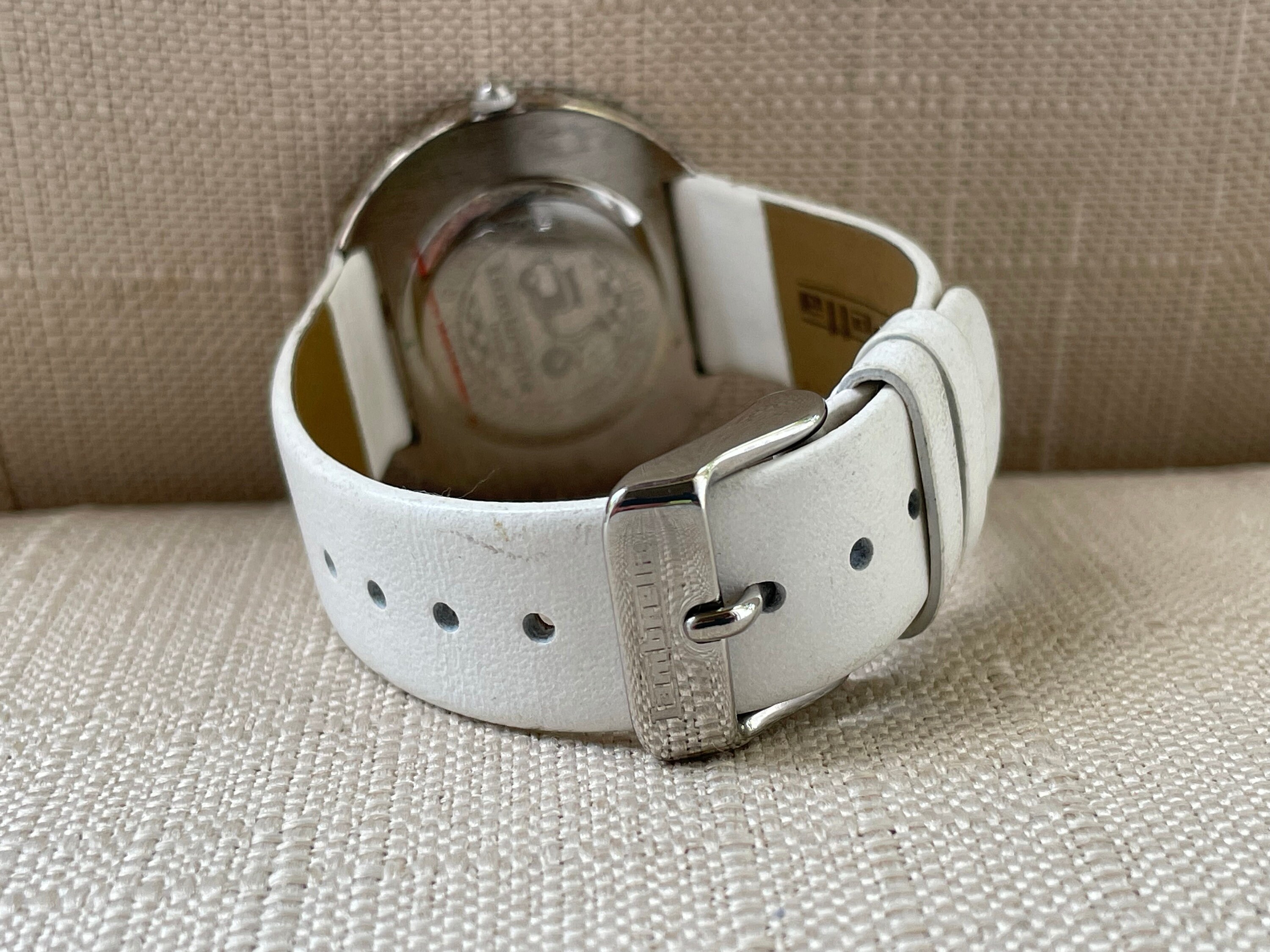 Vintage Lambretta Wristwatch White Leather Band White Face Silver Case ...