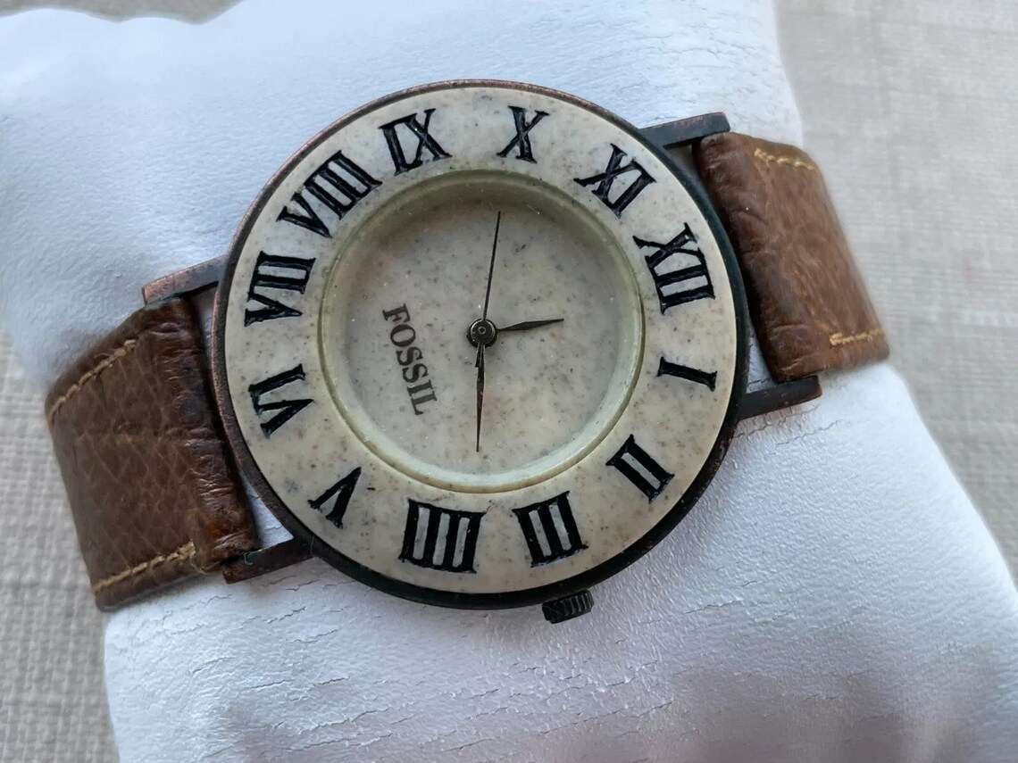 Fossil Men Wristwatch Vintage Rare Quartz Analog Wrist Watch Leather ...