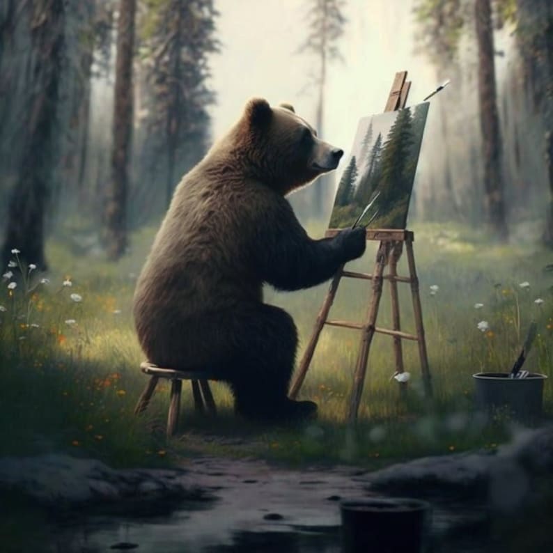 A Brush With Nature: A Bear's Painting of the Great Outdoors - Etsy