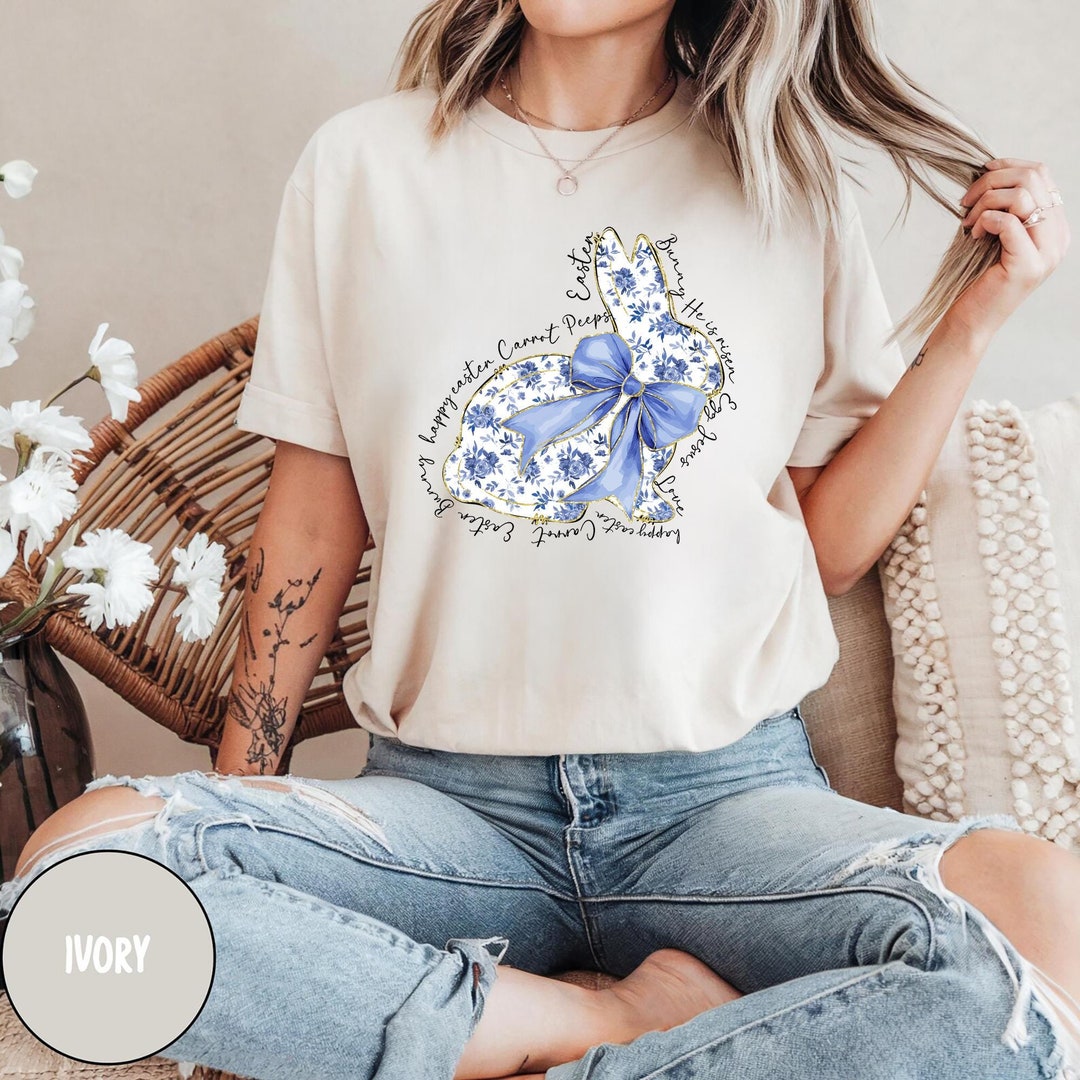 Bunny Shirt, Blue Floral Easter Bunny Shirt, Chinoiserie Bunny Shirt ...