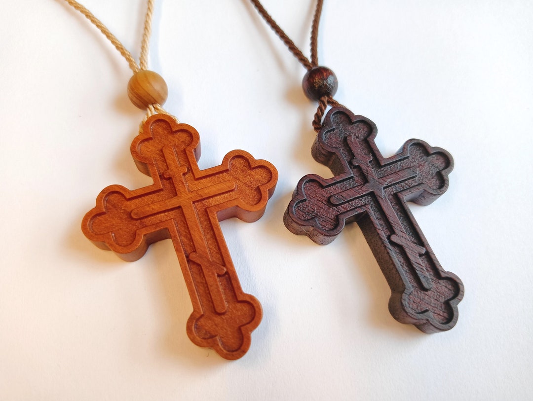 Simple Orthodox Cross Necklace, Cherry or Black Walnut Wooden Pendant ...