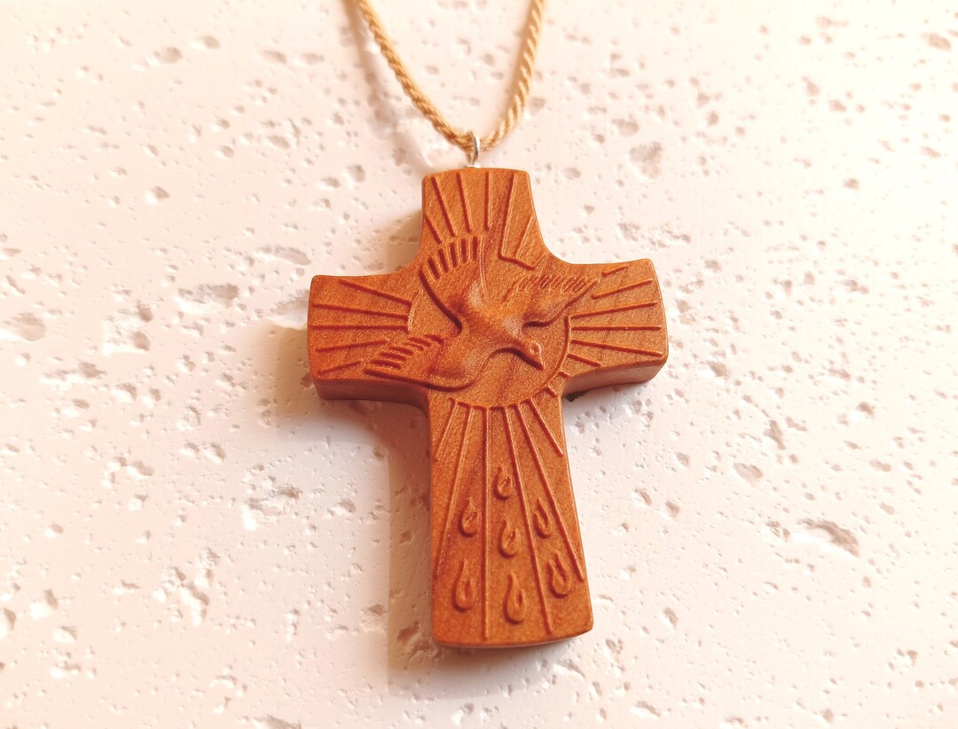 Holy Spirit Necklace, Wooden Cross Pendant Necklace - Etsy