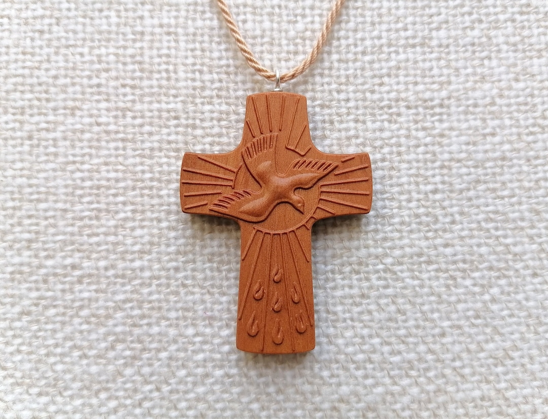 Holy Spirit Necklace, Wooden Cross Pendant Necklace - Etsy