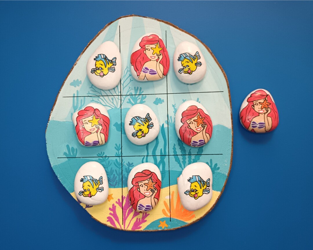 Handpainded Tic Tac Toe Pebbles Little Mermaid / Set of 10 , Birthday ...