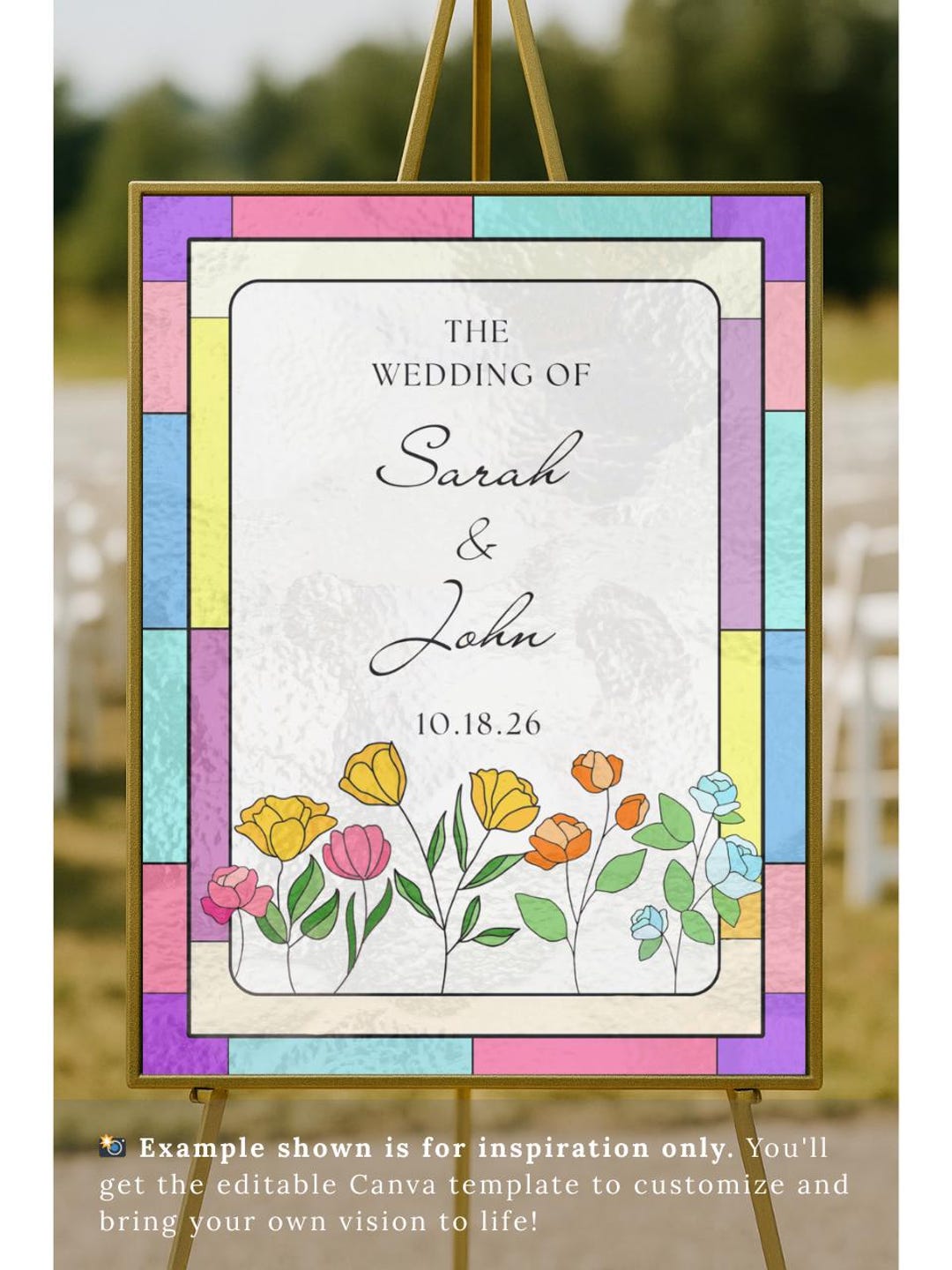 Stained Glass Wedding Welcome Sign Template – DIY Floral Canva Design ...